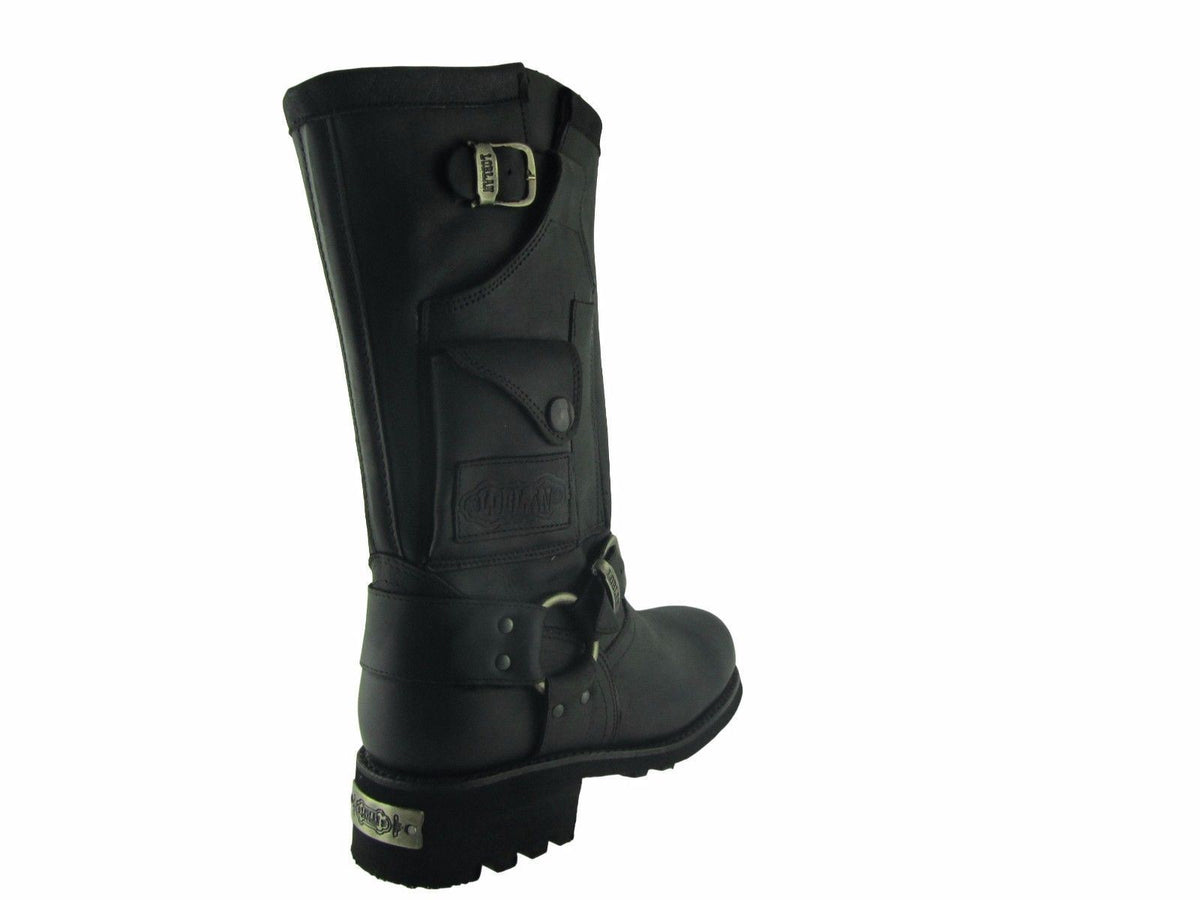 Loblan 618 Black Waxy Leather Men'S Biker Boots Classic Round Toe Hand ...