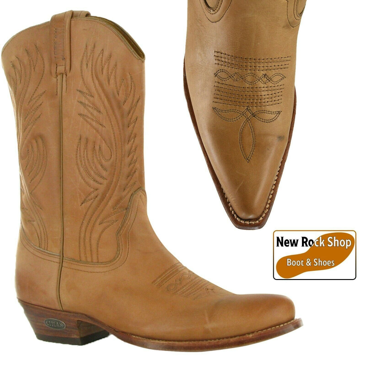 Loblan 194 Tan Beige Leather Cowboy Boots Handmade Classic Men'S Weste ...